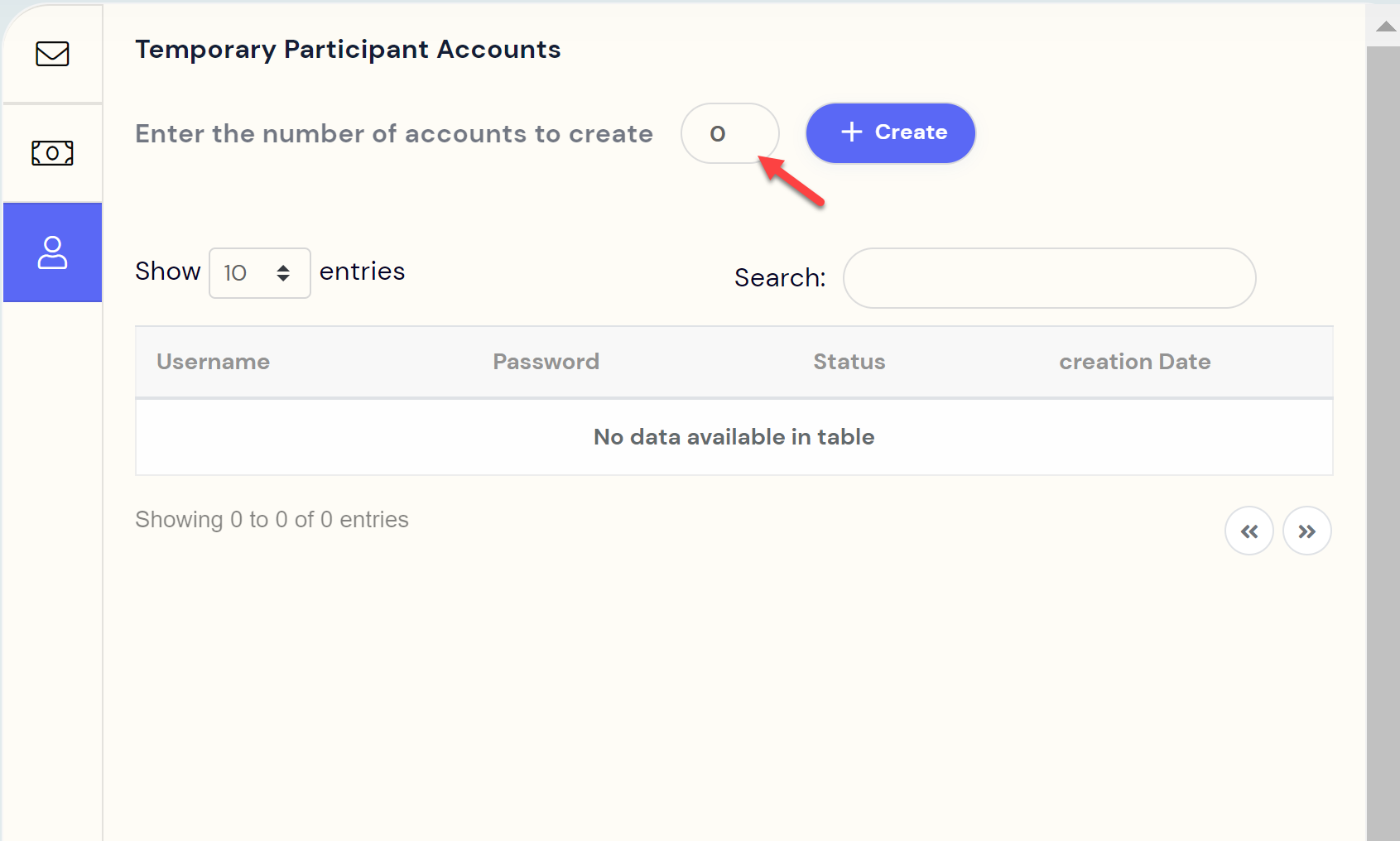 Create temporary participant accounts
